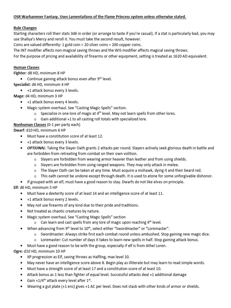 Warhammer Lotfp House Rules | PDF | Magician (Fantasy)