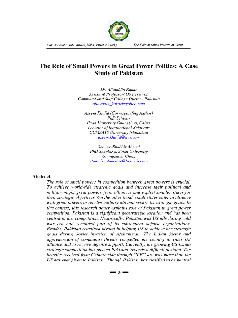 9 The Role of Small Powers in Great Power Politics A Case Study of ...