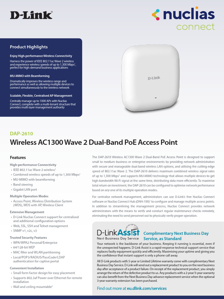 DAP-2610 Dual-Band PoE Access Point | PDF | Ieee 802.11 | Wireless Access Point