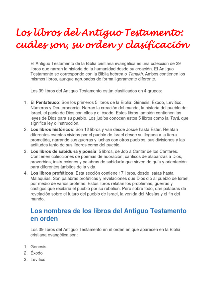 Los Libros Del Antiguo Testamento 1 Sec | PDF | Viejo Testamento | Biblia