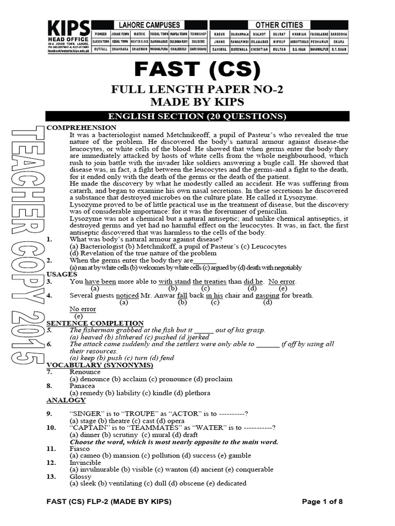 FAST (CS) FLP-2 English & Analytical Skills | PDF | Area