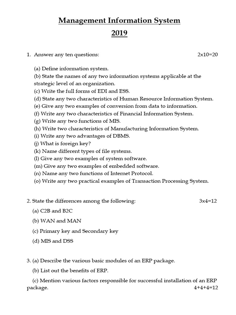 MIS Past Question Papers | PDF | Enterprise Resource Planning ...