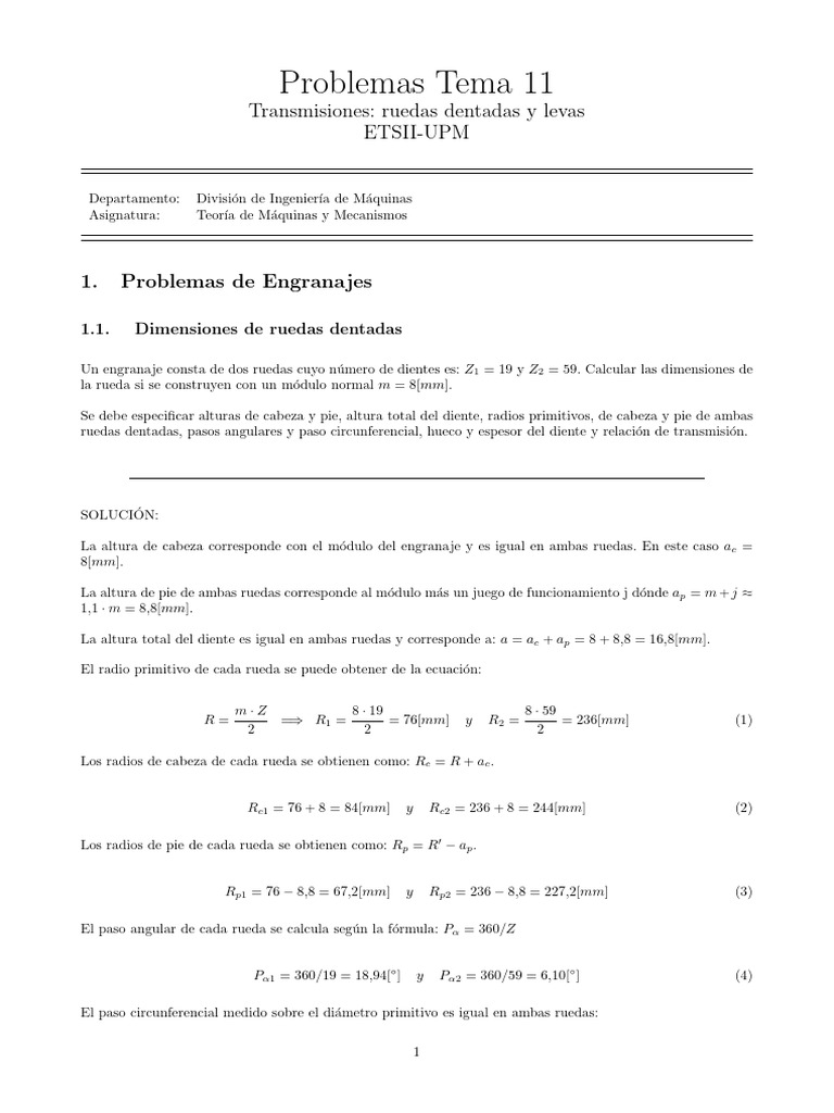 Ejercicios Tema 11 TMM | PDF | Engranaje | Geometría euclidiana