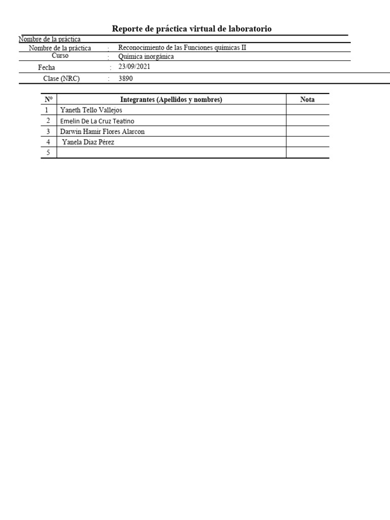 FORMATO - Reporte de Resultados Laboratorio Virtual Grupal | PDF | Sal (química) | Ácido clorhídrico