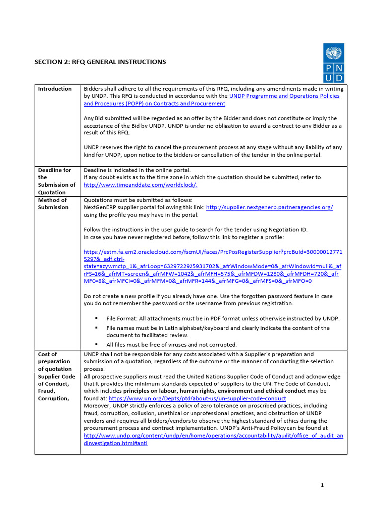 UNDP RFQ General Instructions Guide | PDF | Joint Venture | Consortium