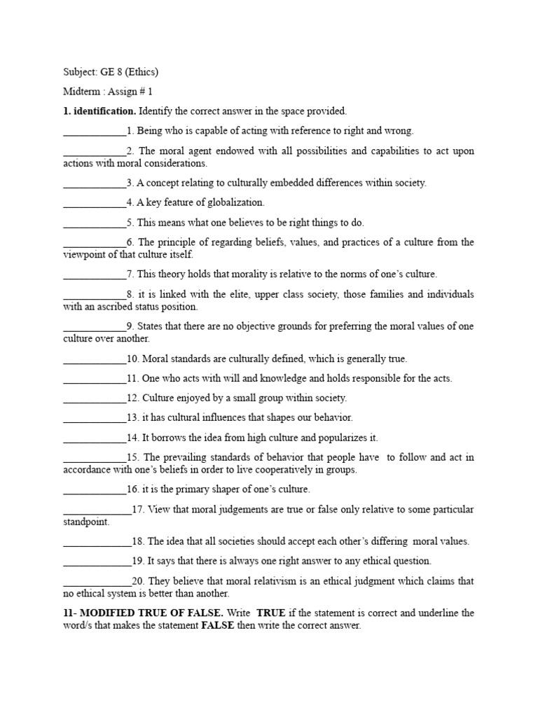 GE 8 Midterm Assignment 1 | PDF | Morality | Psychology