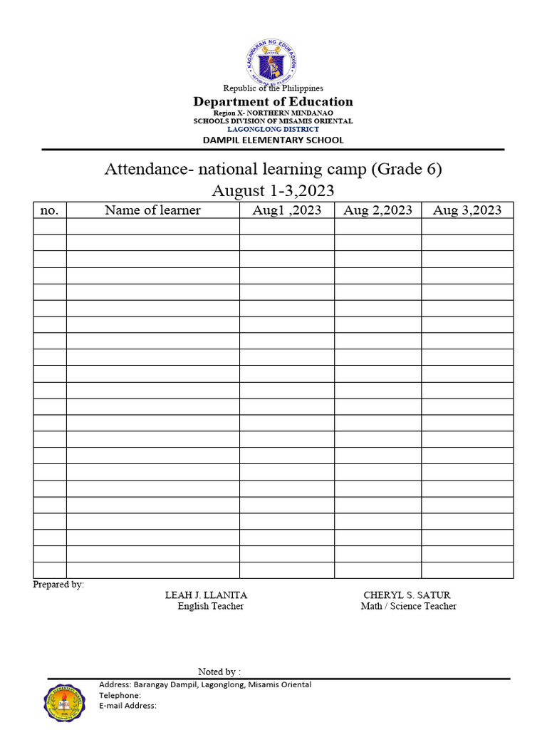 NLC Attendance Sheet | PDF