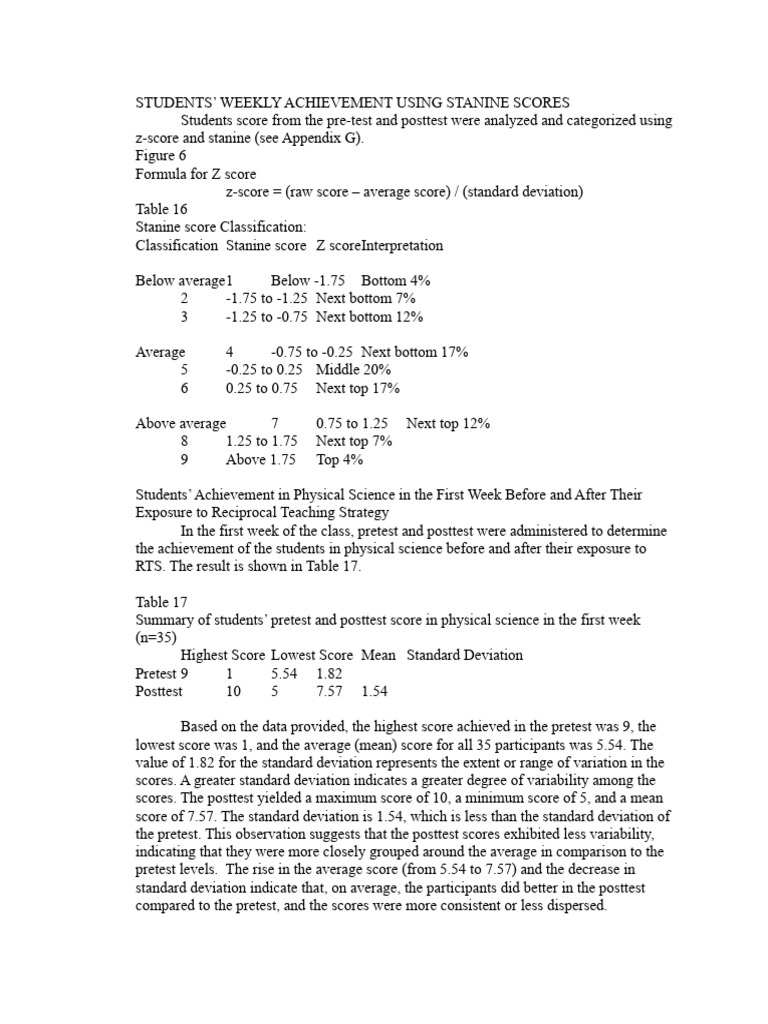 Stanine Scores | PDF | P Value | Standard Deviation