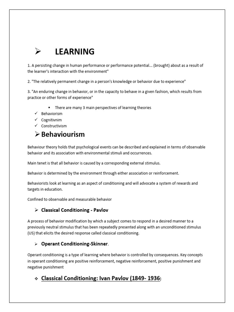 LEARNING Therories New | PDF | Classical Conditioning | Constructivism ...