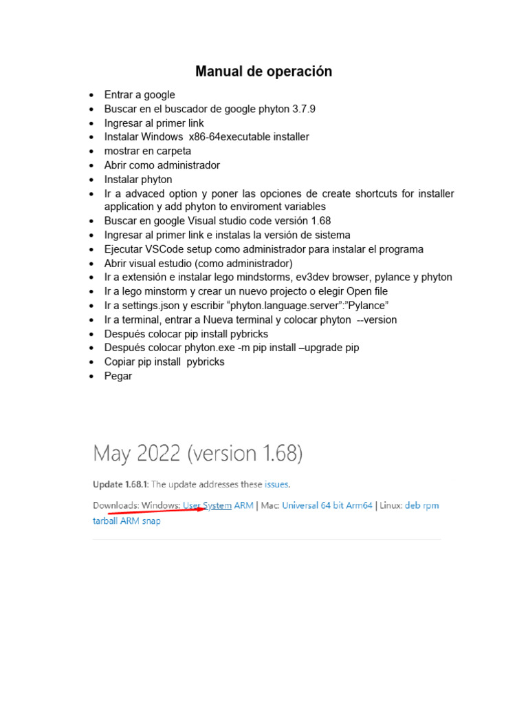 Instalación de Python y VSCode para Pybricks | PDF