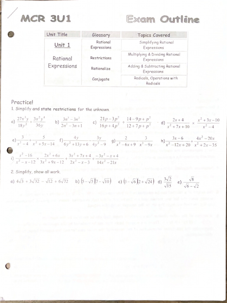 MCR 3u1 Exam Review Practice | PDF