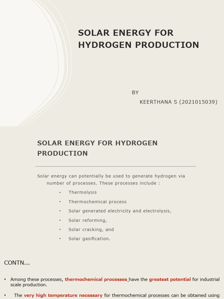 Solar Energy For Hydrogen Production (2021015039) | PDF | Chemical ...