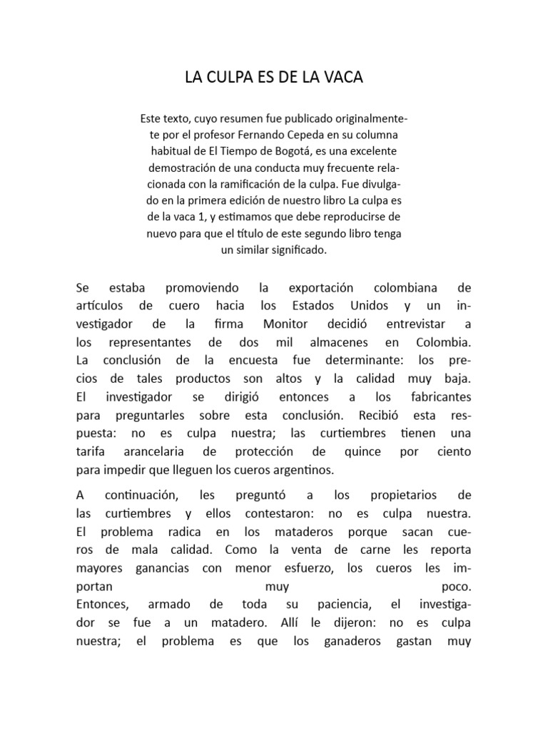 La culpa es de la vaca: Resumen y análisis | PDF | Novela negra ...