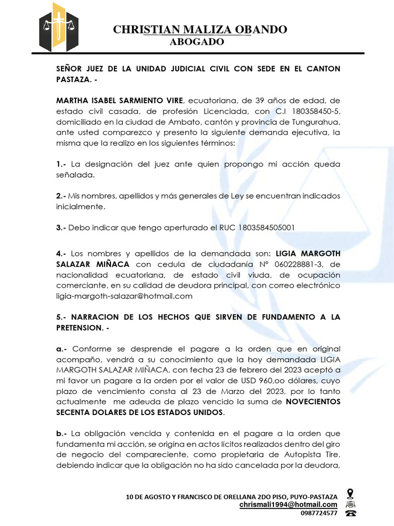 Juicio Ejecutivo Sra Sarmiento Martha 2 Signed-Signed | PDF | Pagaré ...