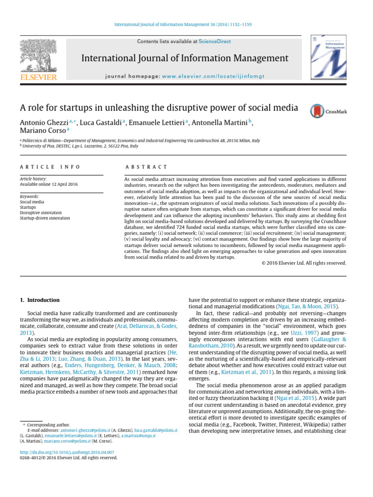A Role For Startups in Unleashing The Disr - 2016 - International ...