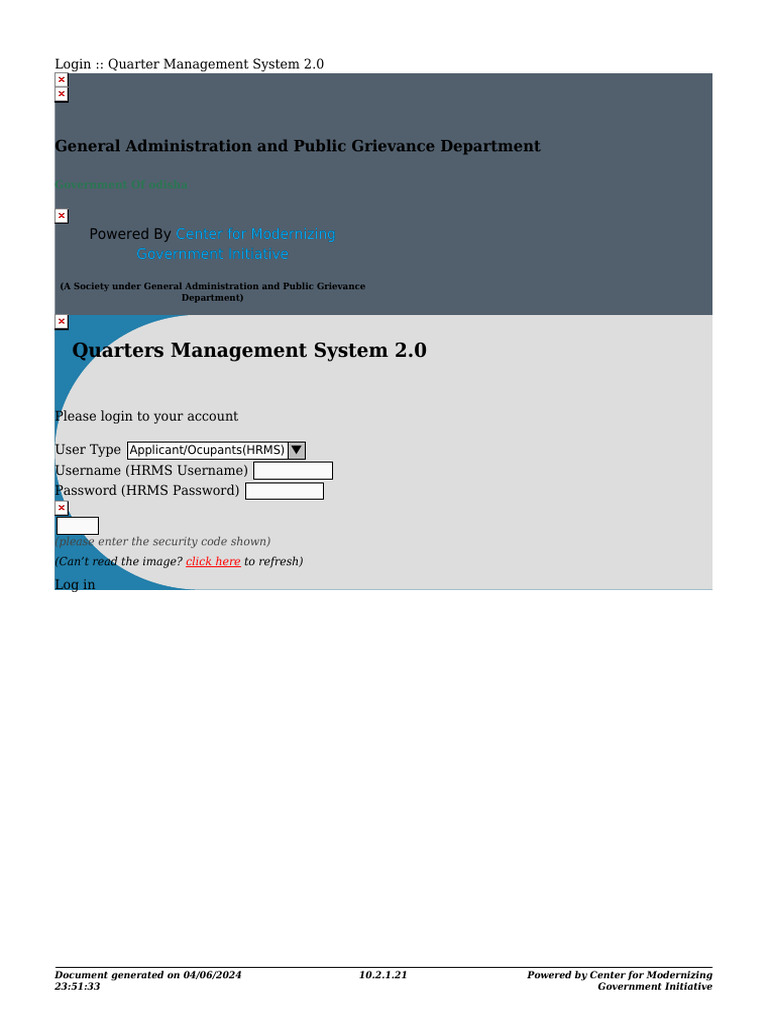 Odisha Quarters Management System Login | PDF | Business | Finance ...