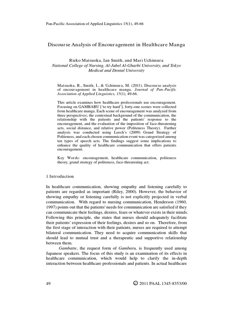 Discourse Analysis of Healtcare Manga | PDF | Communication | Health Care