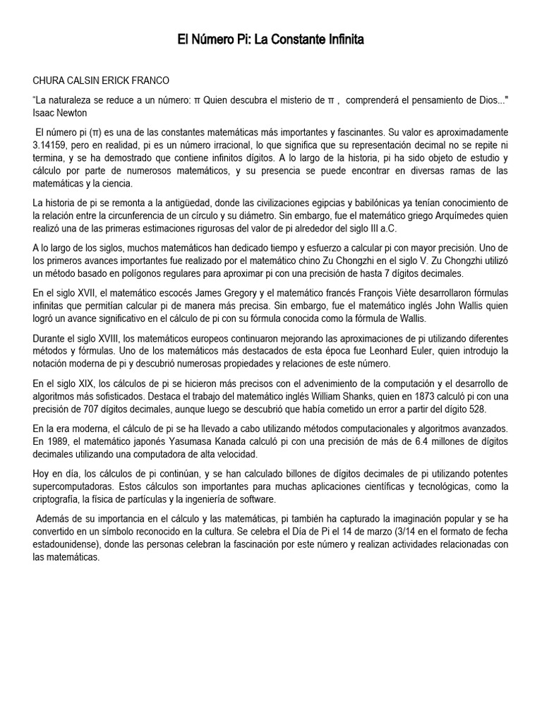 El Número Pi | PDF | Pi | Matemáticas