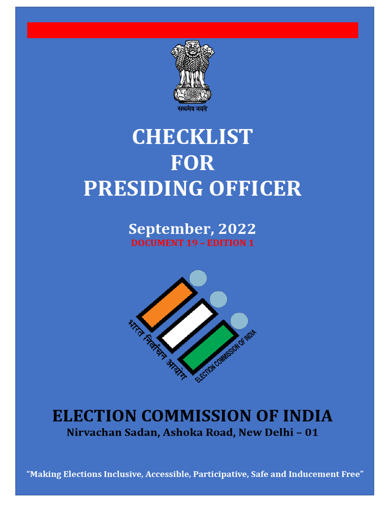 Presiding Officer Election Checklist | PDF | Voting | Elections