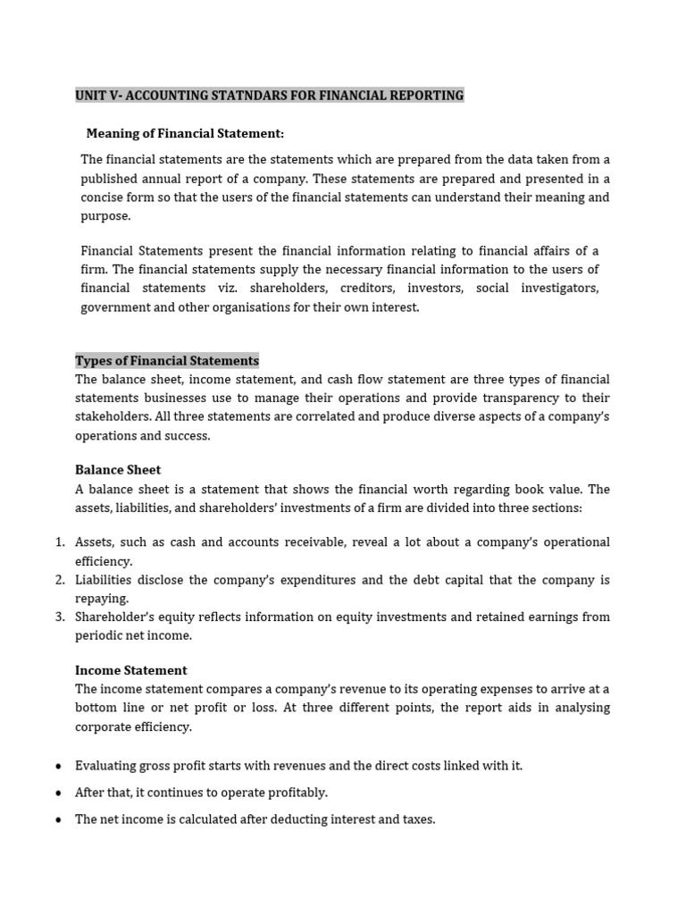 Unit V - Financial Statement Objevtives | PDF | International Financial Reporting Standards ...