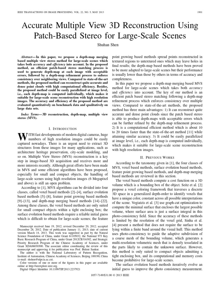 Accurate Multiple View 3D Reconstruction Using Pathch-Based Stereo For Large-Scale Scenes | PDF ...