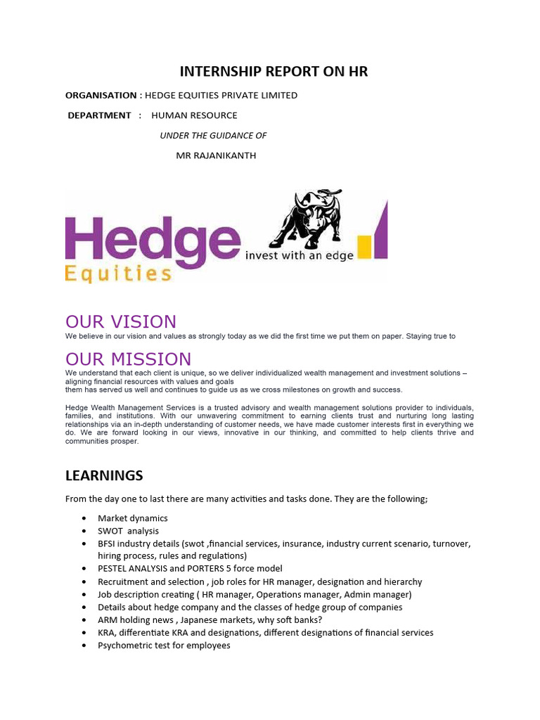 Internship Report On HR | PDF | Wealth Management | Financial Analyst