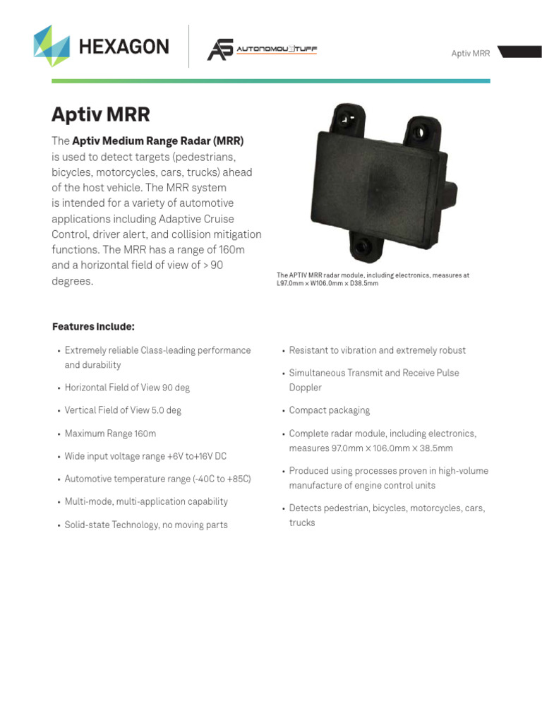 Aptive MRR_Sample Data Sheet | PDF | Radar | Electronics