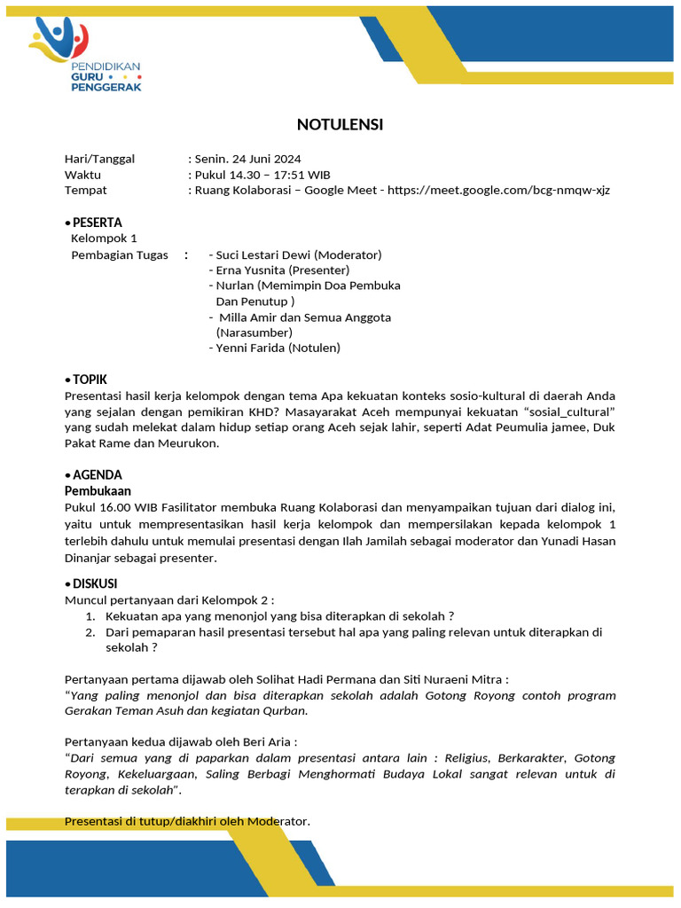 Notulensi Ruang Kolaborasi Modul 1 1 | PDF