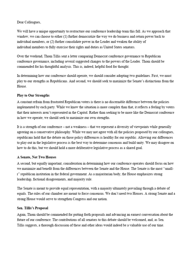 Sen Lee Response To Sen Tillis Letter - 3 Page | PDF | United States ...