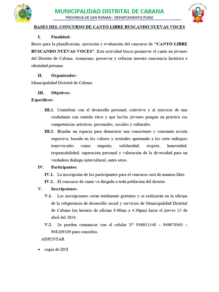 Bases para El Concurso de Canto Libre MDC | PDF