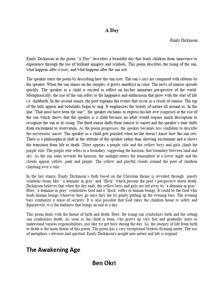 A Day by Emily Dickinson | PDF | Emily Dickinson | Poetry