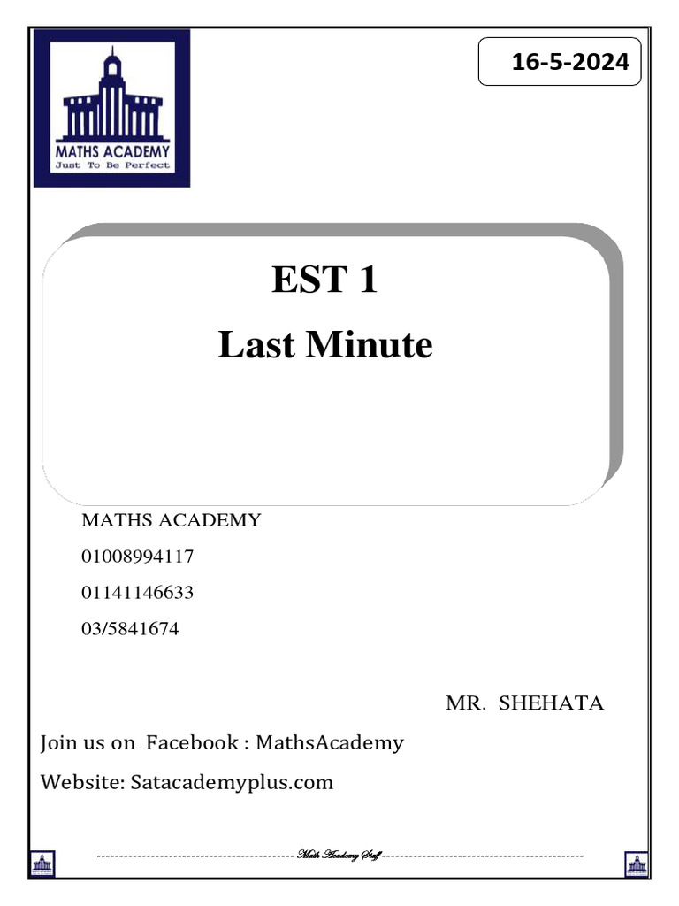 EST 1 (Last Minute) (16-5-2024) | PDF | Mathematics | Mathematical Objects