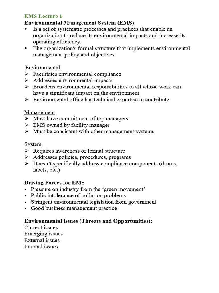 EMS Notes | PDF | Life Cycle Assessment | Greenhouse Gas