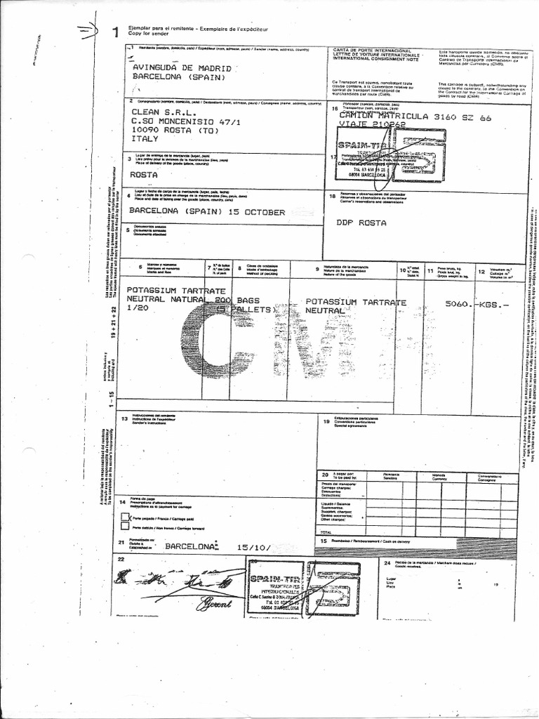 Transporte Internacional. Modelo CMR Cumplimentado. | PDF