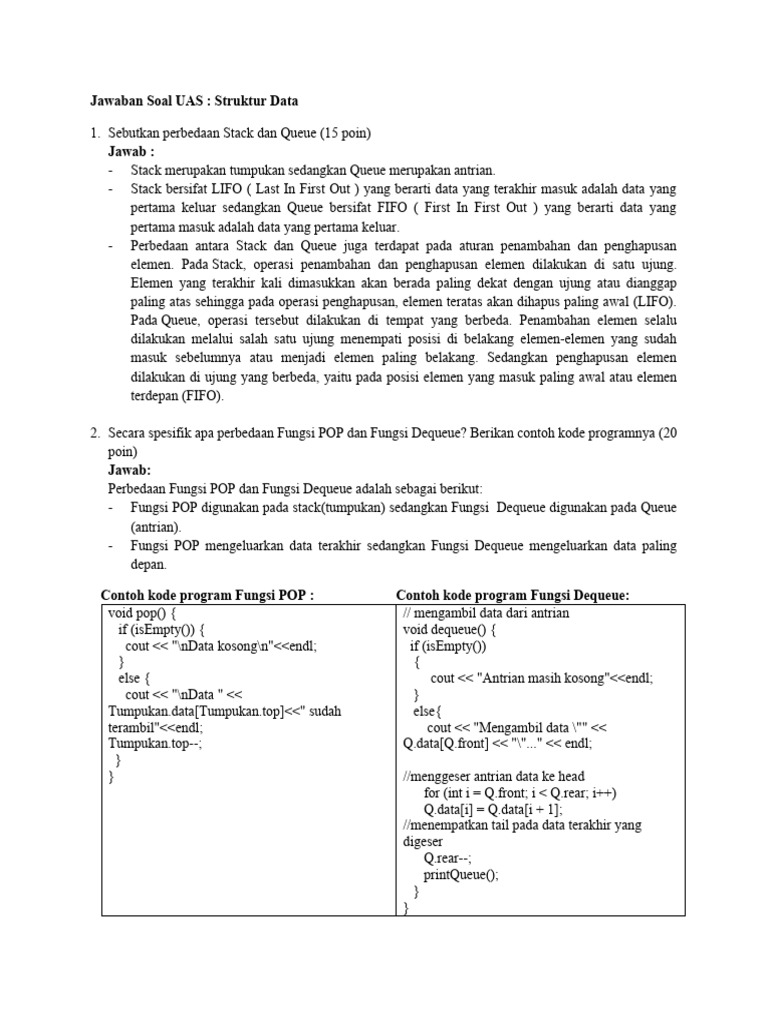 Jawaban Soal UAS Struktur Data | PDF
