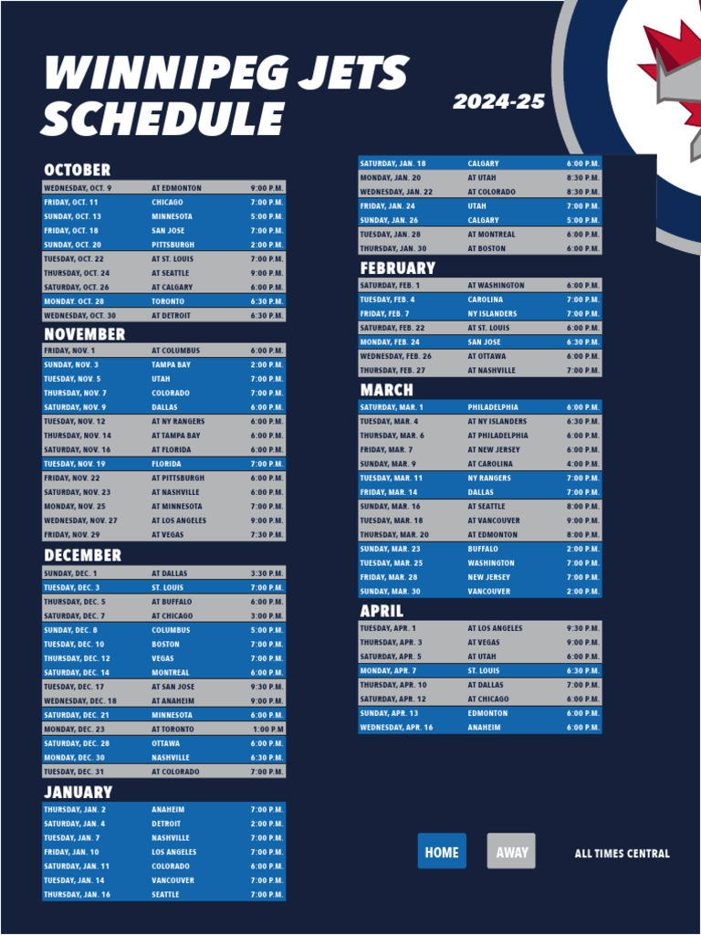 Winnipeg Jets 2024-25 Schedule | PDF | National Hockey League Teams ...