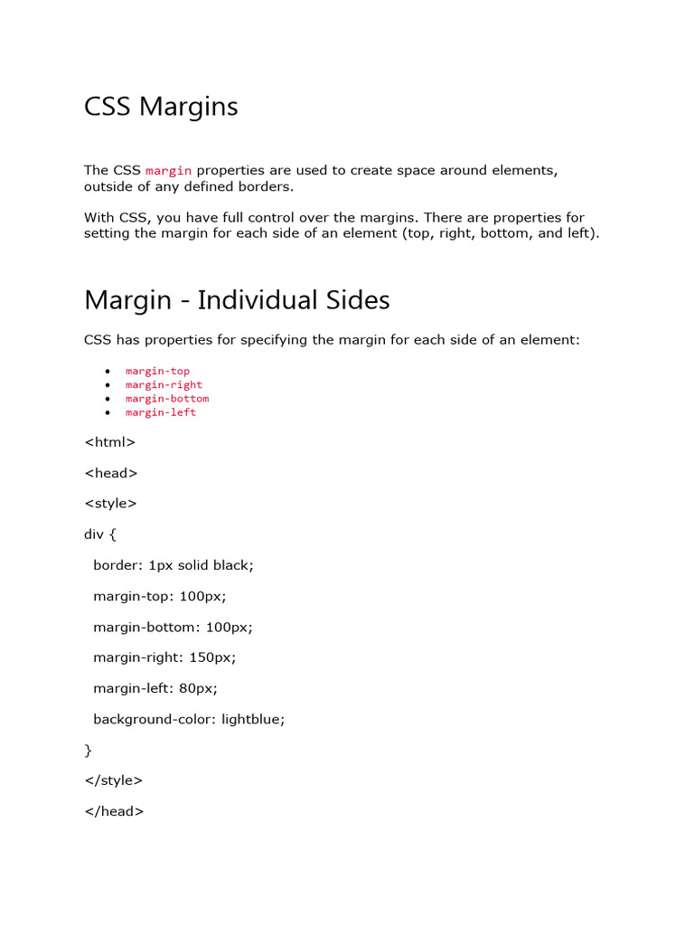 CSS Margins | PDF | Web Development | Hypertext
