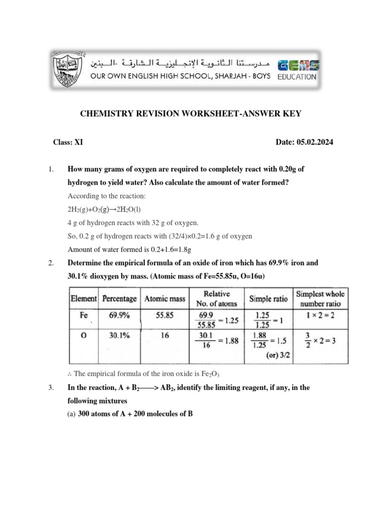 Chemistry Revision Worksheet Answers | PDF | Alkene | Chemical Reactions