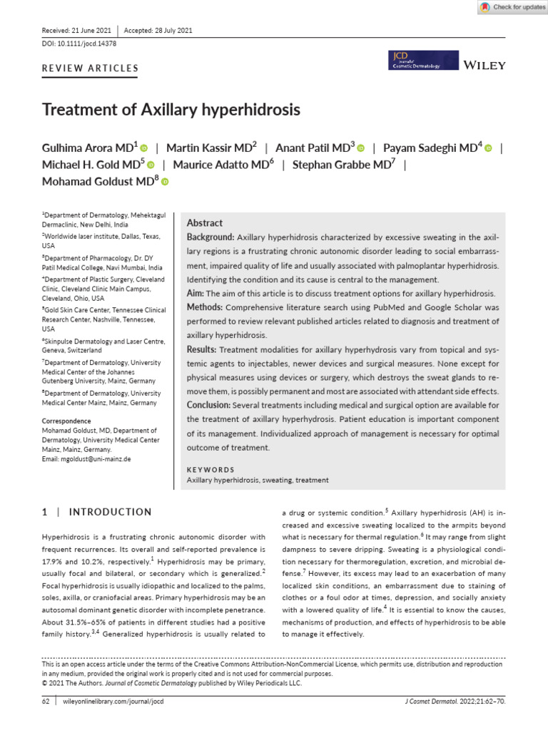 Treatment Options for Axillary Hyperhidrosis | PDF | Perspiration