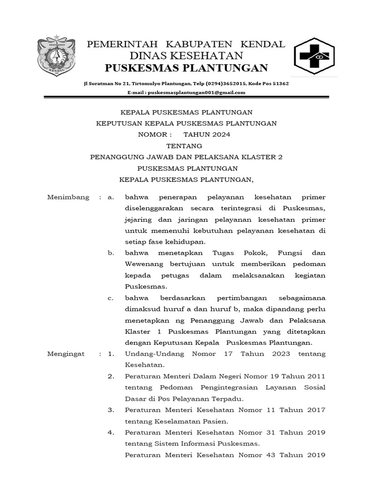 SK PJ & Pelaksana Klaster 1 | PDF