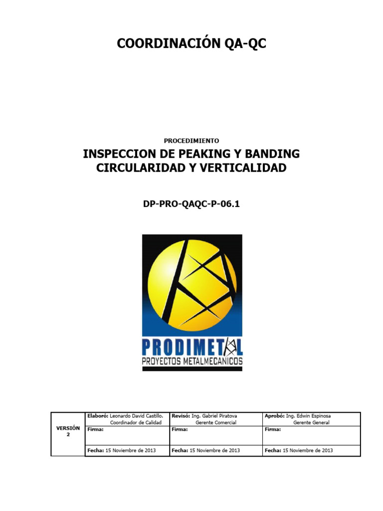 Pdfcoffee.com Procedimiento de Peaking y Banding Verticalidad Dp Pro Qaqc p 061 2 PDF Free | PDF