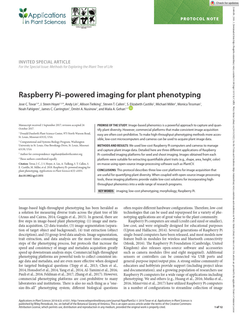 Appl Plant Sci - 2018 - Tovar - Raspberry Pi Powered Imaging For Plant ...