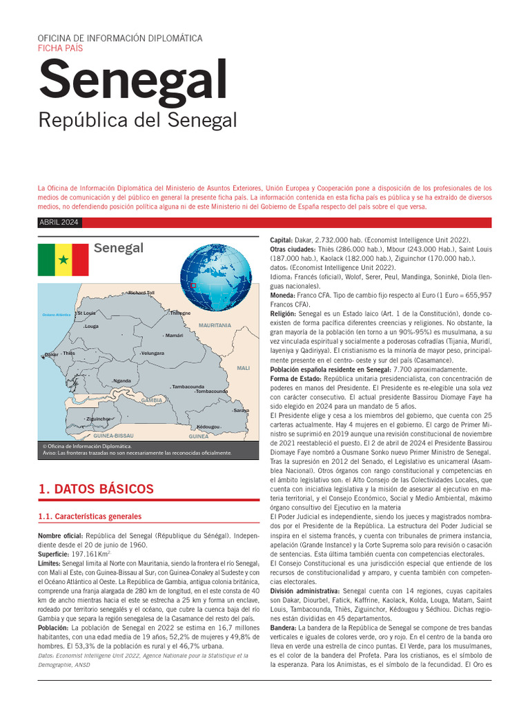 Senegal - Ficha Pais | PDF | Senegal | Gobierno