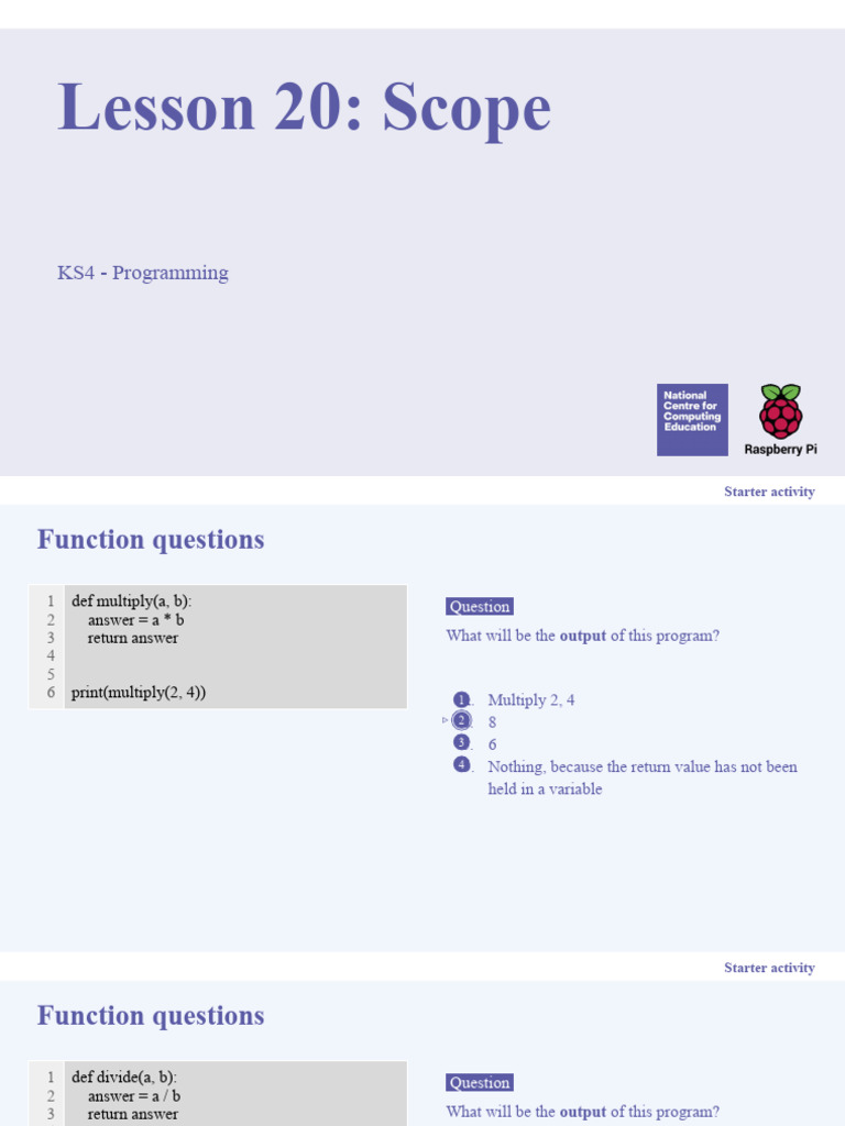 L20 Slides - Programming - KS4 | PDF | Scope (Computer Science ...