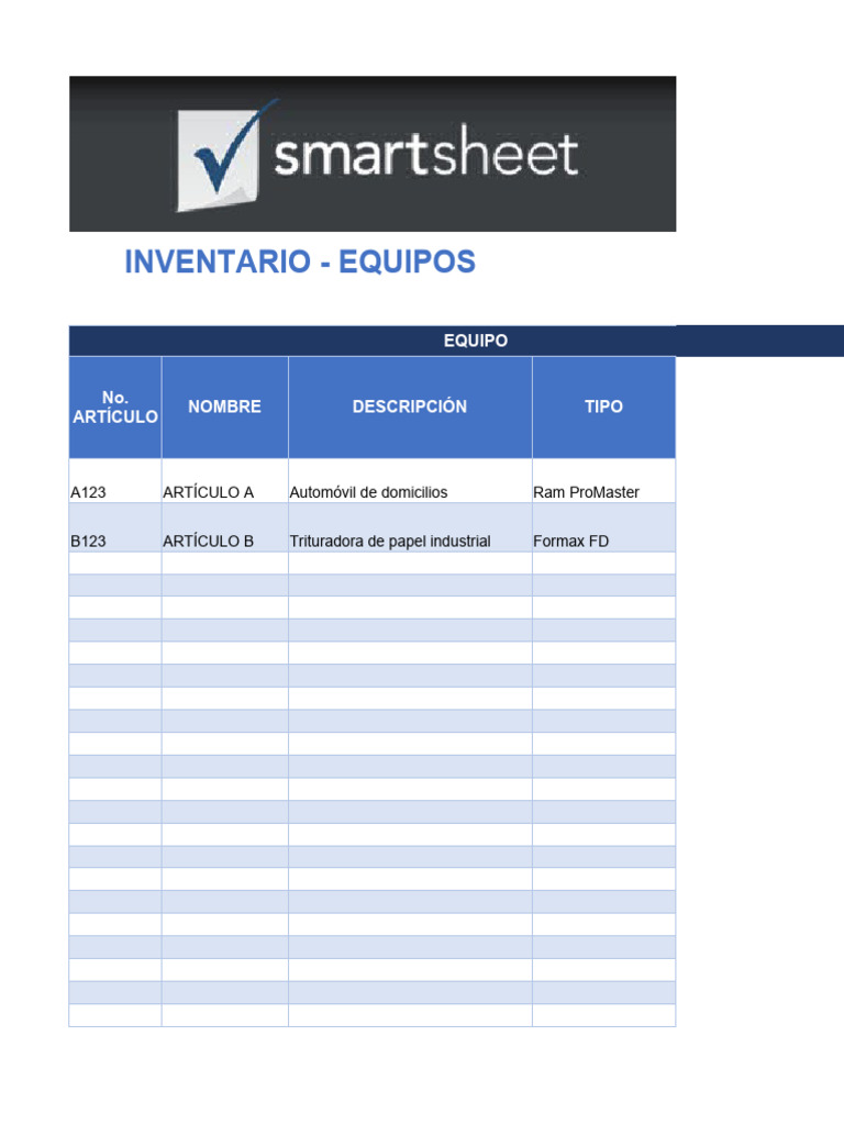 6 Equipment Inventory Template ES1 | PDF | Economias | Dinero