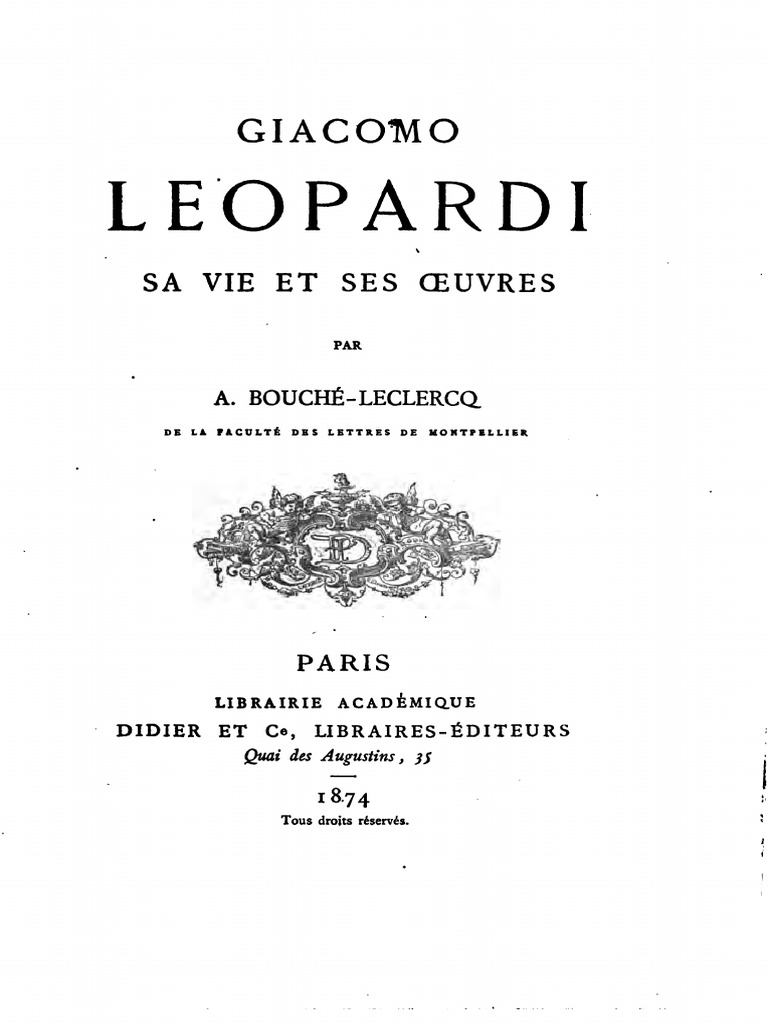 Leopardi - Sa Vie Et Ses Œuvres | PDF