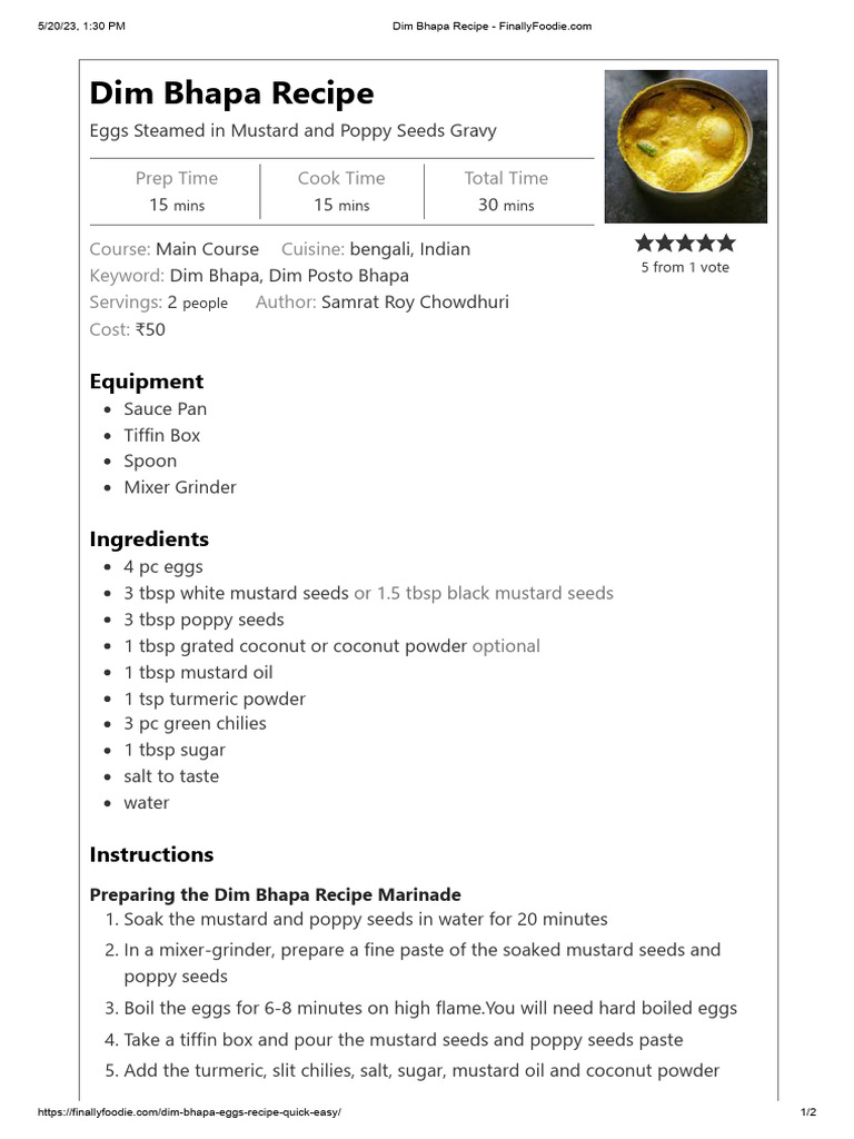 Dim Bhapa Recipe | PDF | Mustard (Condiment) | Asian Cuisine