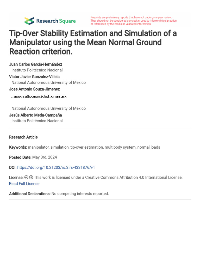 Tip-Over Stability Estimation and Simulation of A | PDF | Force | System