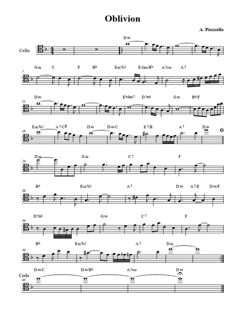 Piazzolla Oblivion Cello PDF PDF Free | PDF