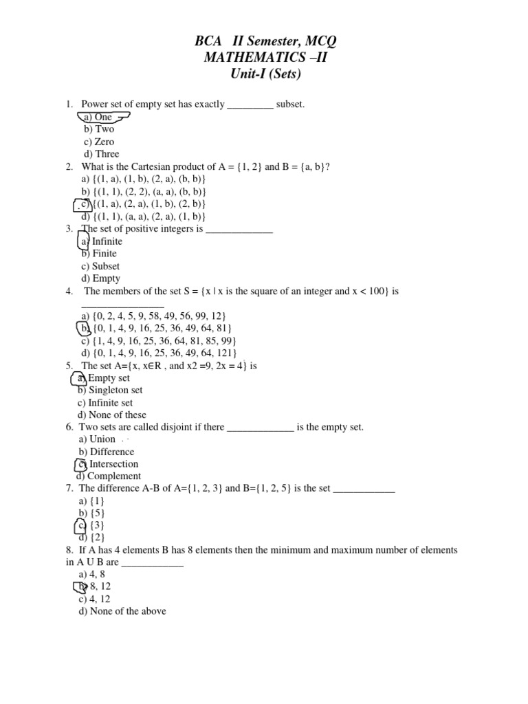Math Mca II Sem With Answer | PDF | Set (Mathematics) | Mathematical Structures